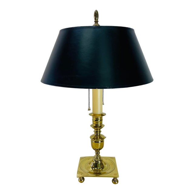 Vintage Square Brass Table Lamp With Shade | Chairish