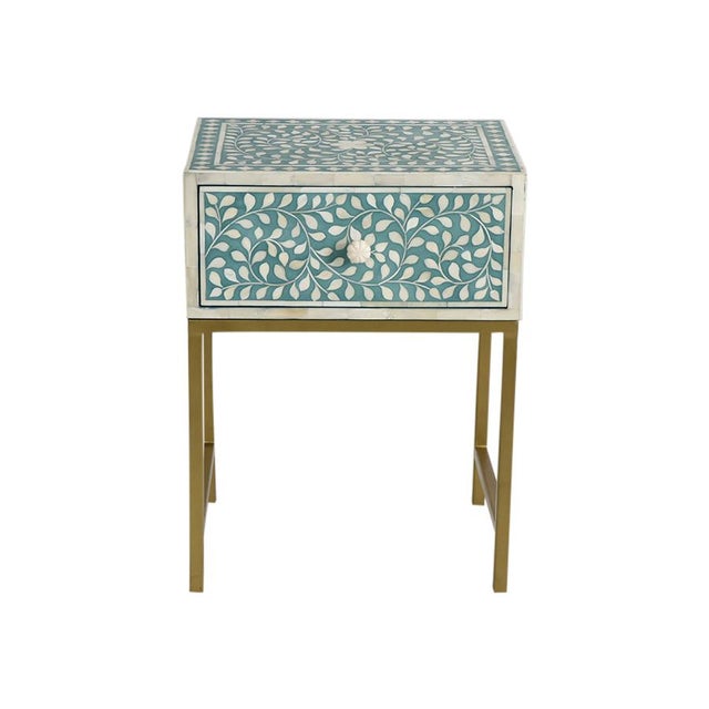Turquoise Bone Inlay Bedside Table | Chairish