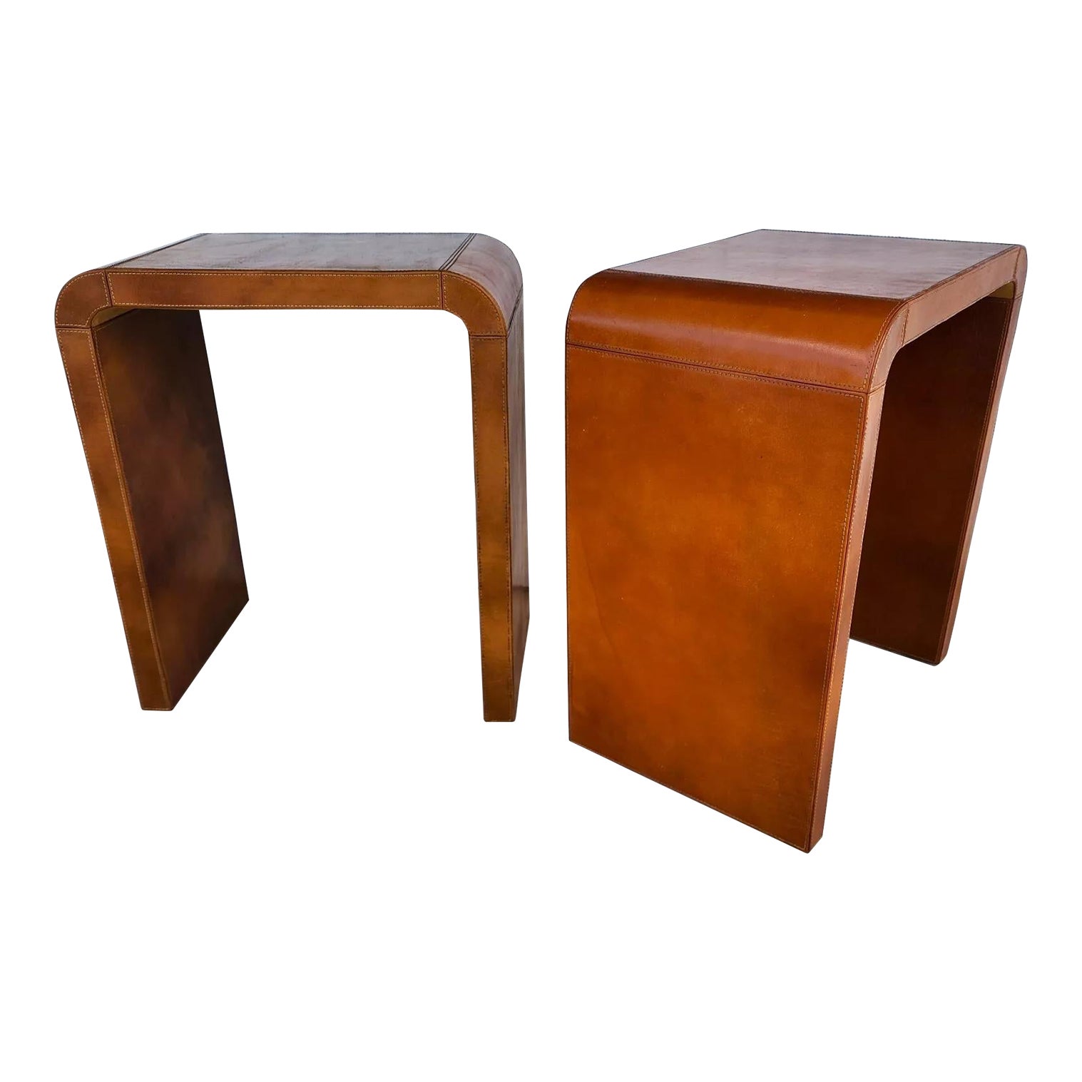MCM Leather Side Tables Waterfall Pair | Chairish