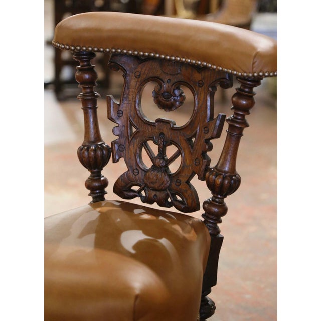19th Century French Napoleon III Carved Oak and Leather Smoking Chair ...