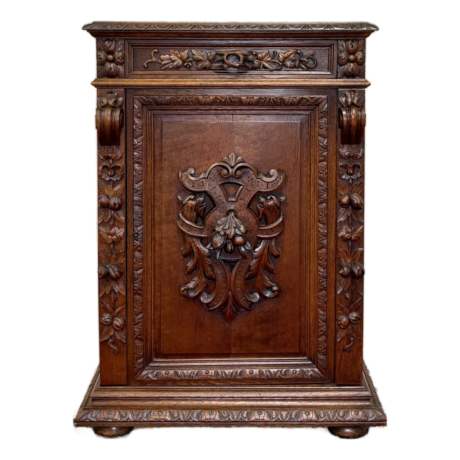 Antique French Jam Cabinet Cupboard Bookcase Storage Drawer Carved Oak ...