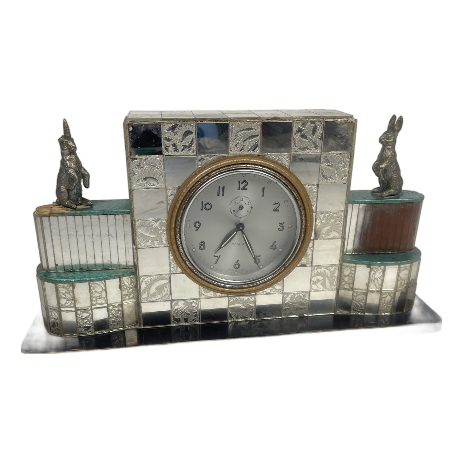 Vintage Liberty Mirror Clock with Rabbits, 1920s | Chairish