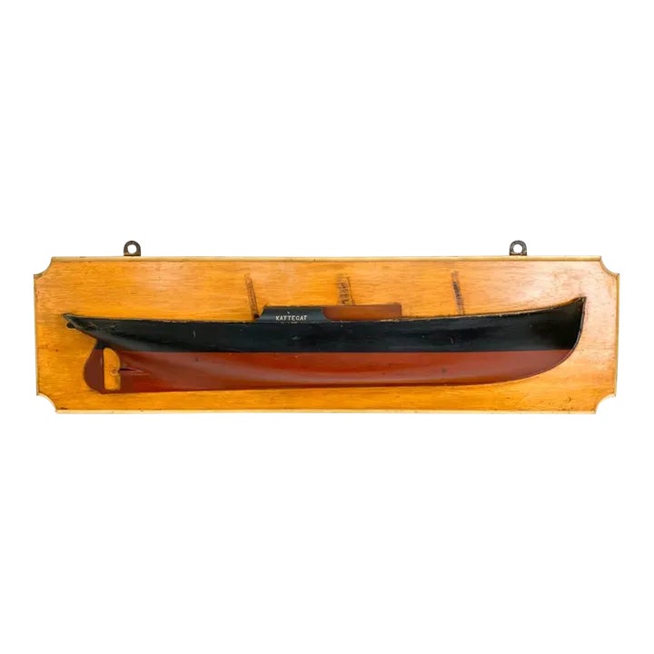 Vintage Danish Carved Mahogany Half Hull Kattegat Ship Model | Chairish