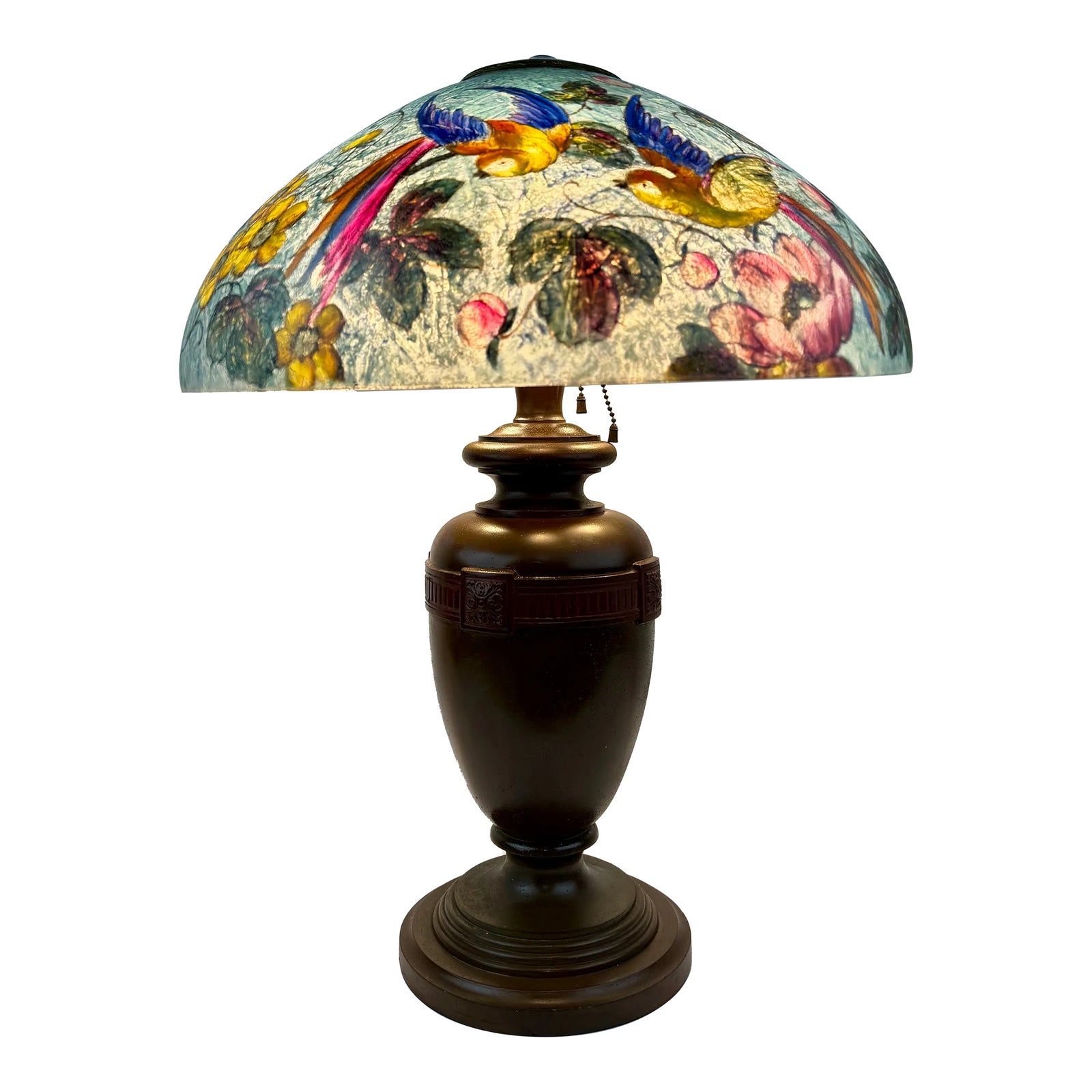 Handel Model 7036 "Birds of Paradise" Shade & Bronze Table Lamp | Chairish