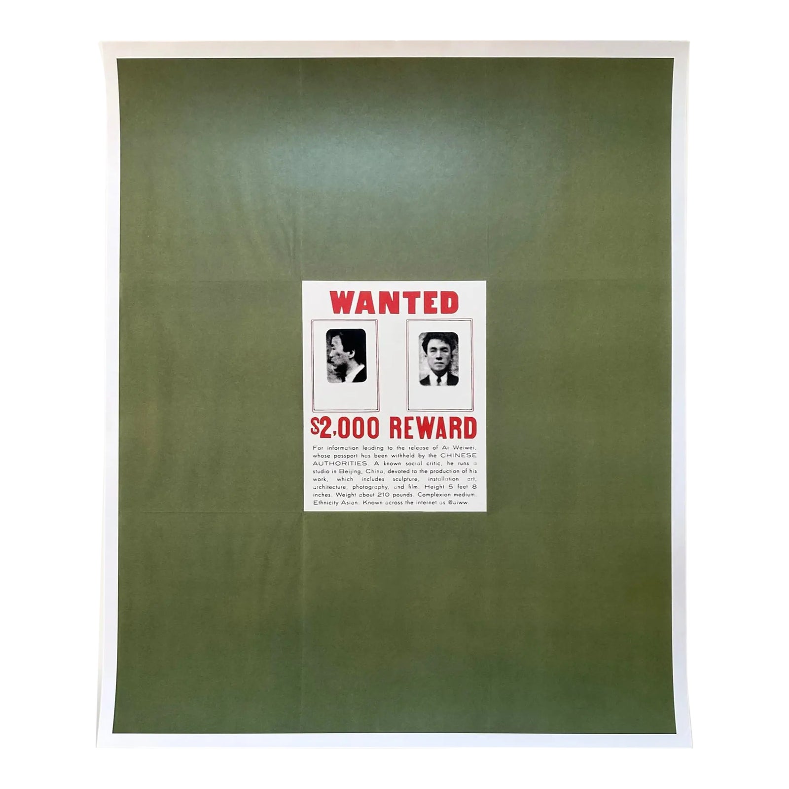 2014 Ai Weiwei Wanted Deluxe Edition Poster, Unsigned | Chairish