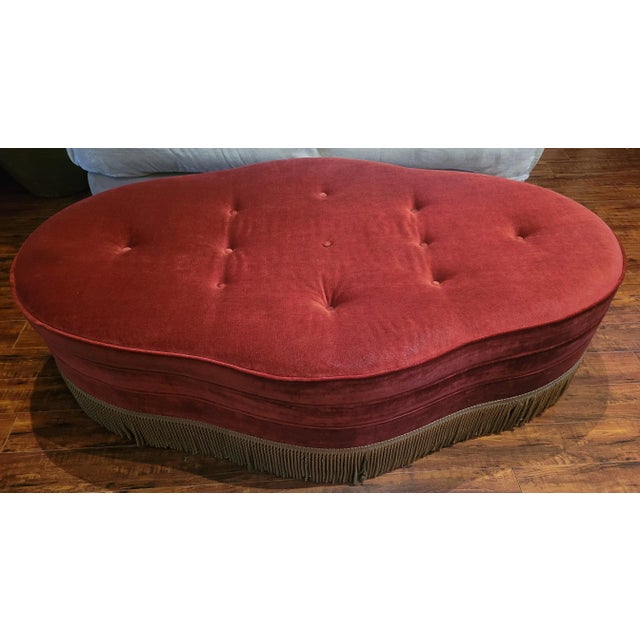 Hollywood Regency Extra Large Tufted Red Velvet Ottomon | Chairish