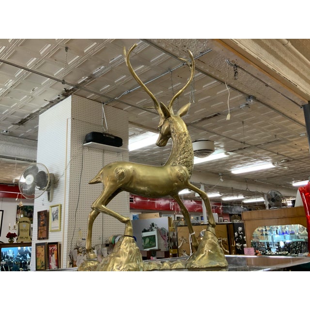 Mid Century Modern Large Solid Brass Deer Sculpture | Chairish