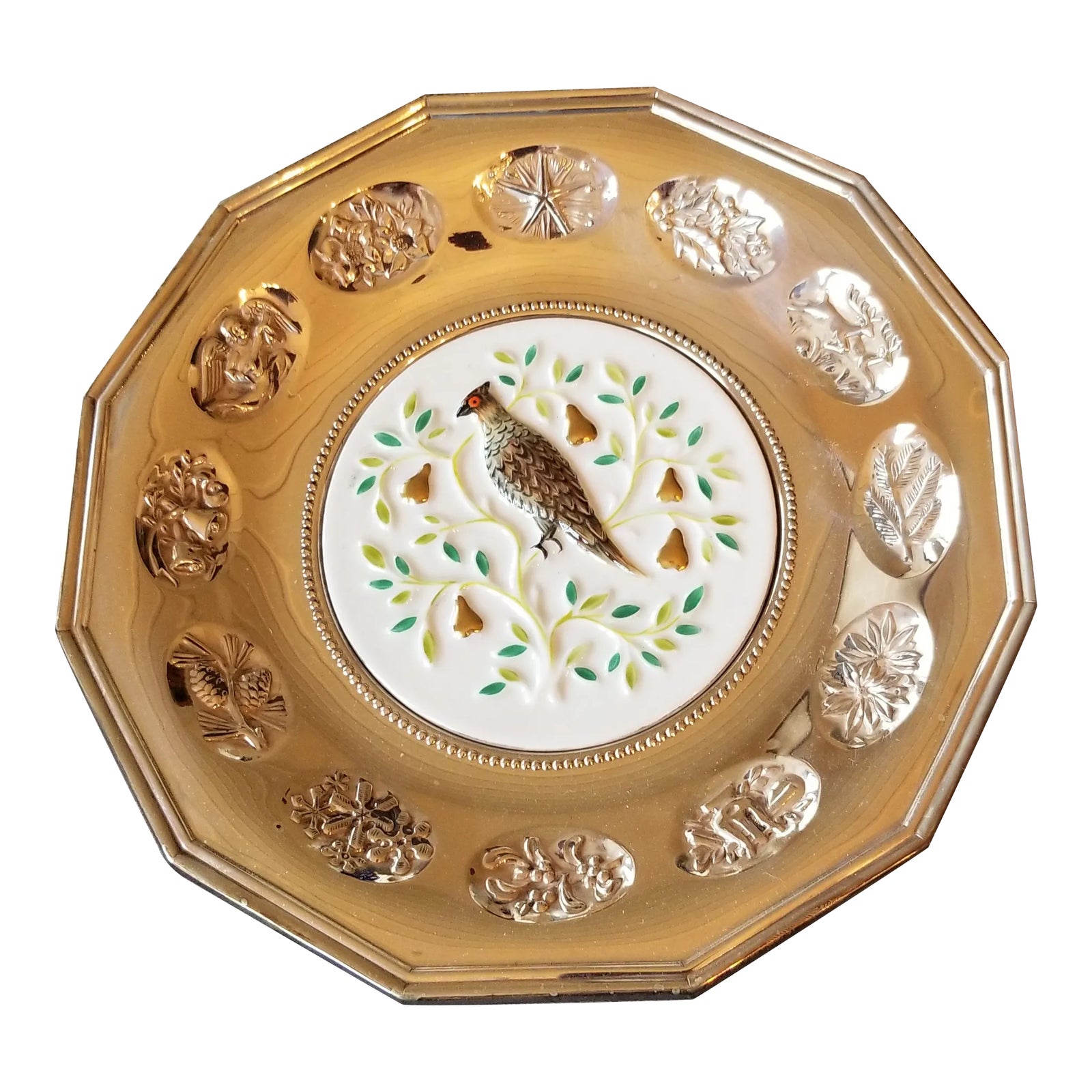 1970s Partridge in a Pear Tree Sterling Silver Decorative Plate | Chairish