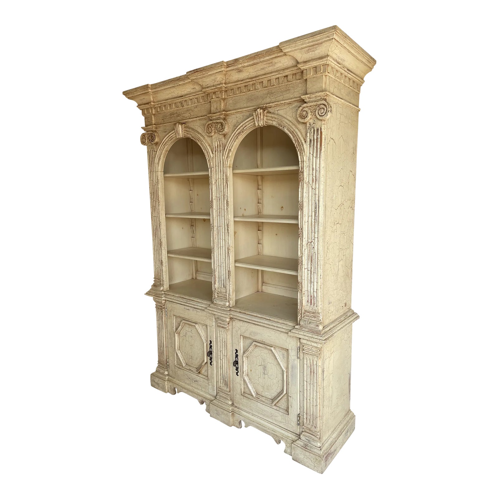 Vintage Roman Neoclassical Revival Style Distress Painted Bookcase ...