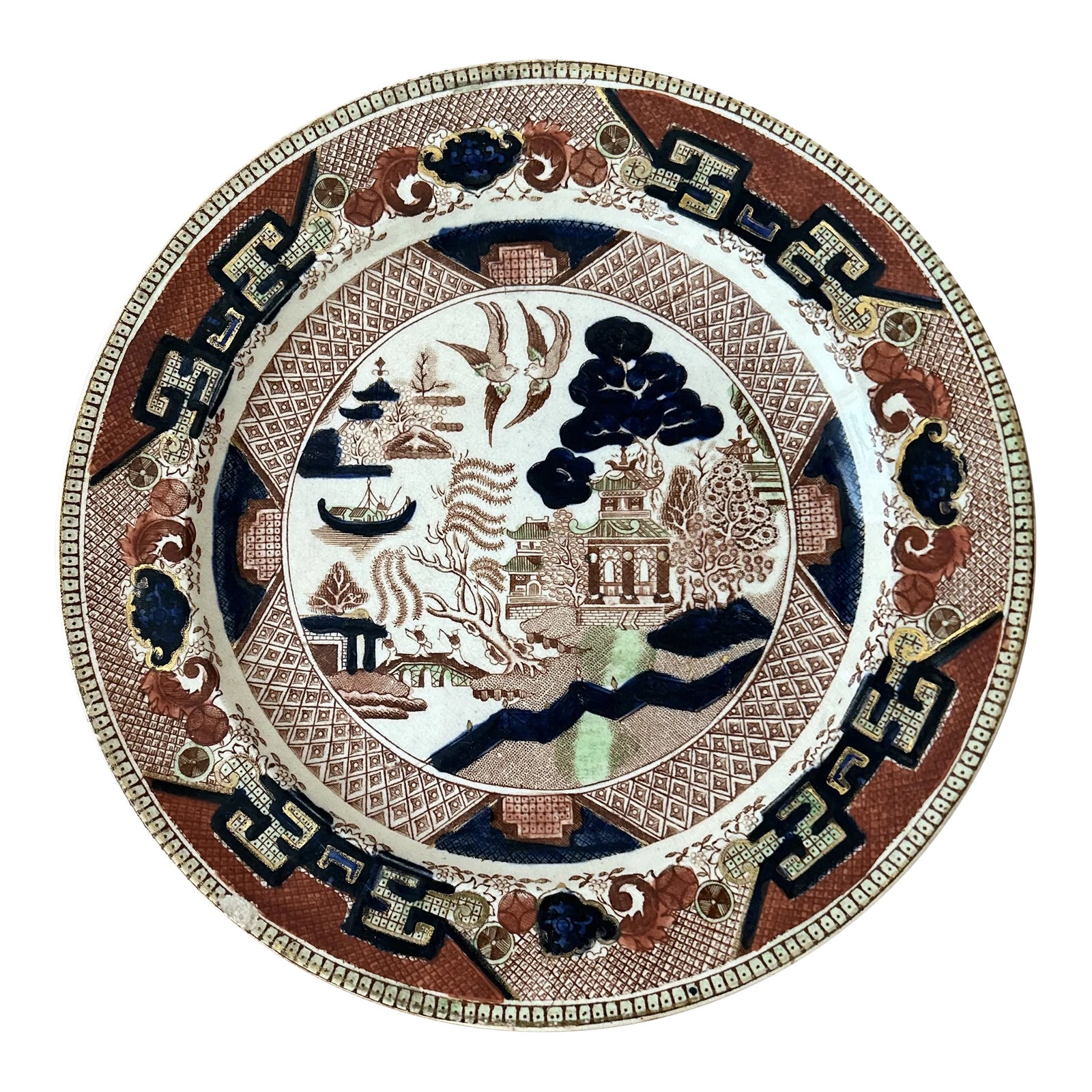 Antique Ridgways Gaudy Willow Plate | Chairish