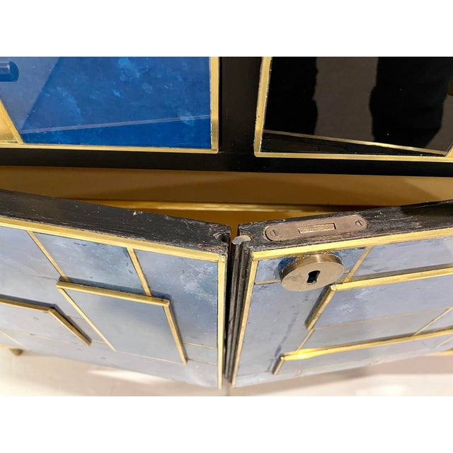 1980s Italian Post Modern Vintage Blue Black Brass 3-Door 3-Drawer ...