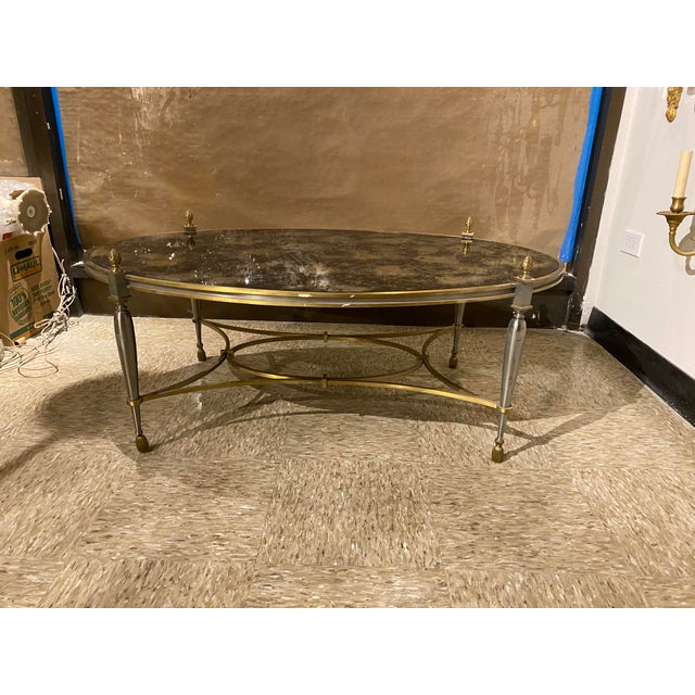 1940s Gilt and Silver Bronze Oval Shaped Coffee Table | Chairish