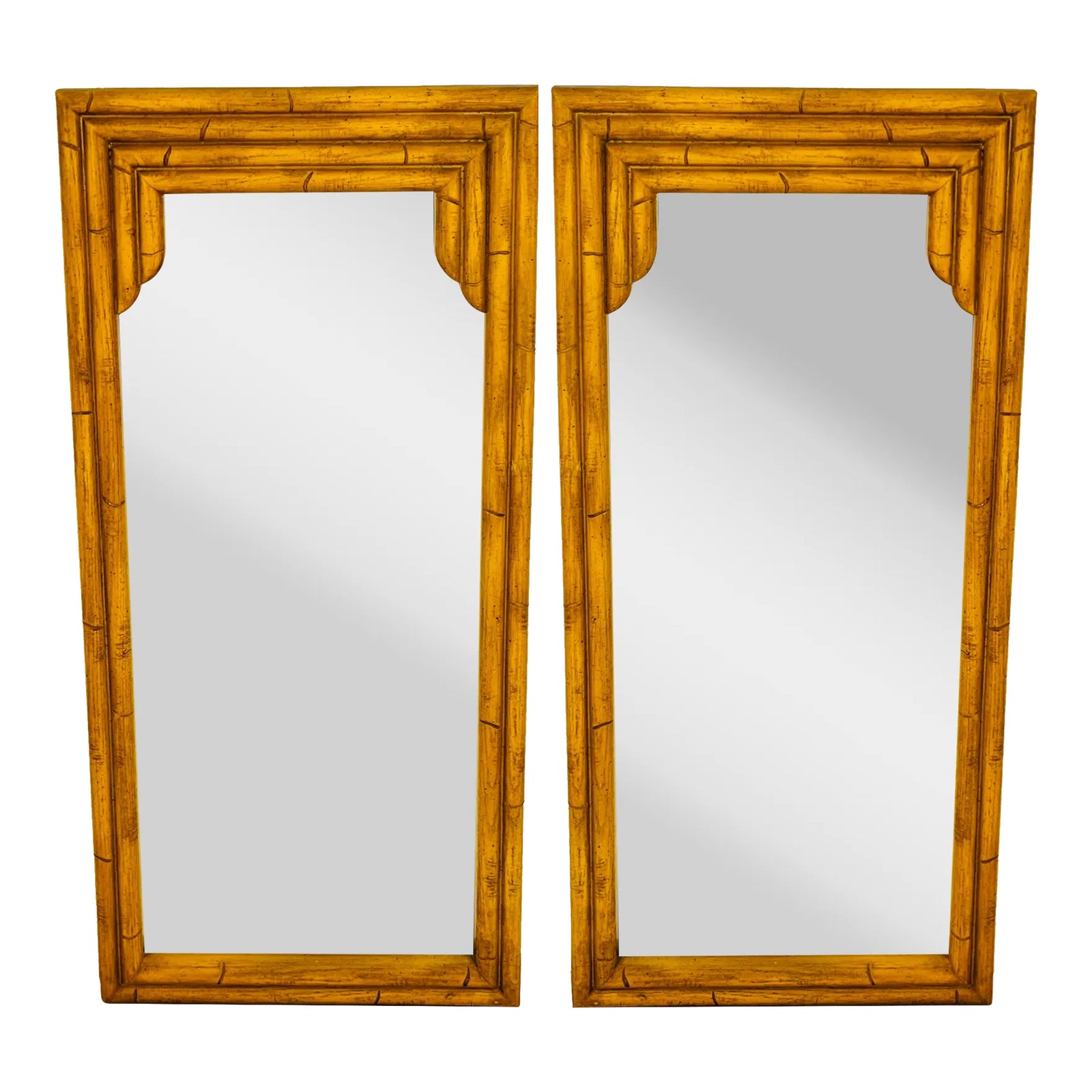 Pair of Pagoda Bamboo Mirrors in Wood and Resin, C. 1970's | Chairish