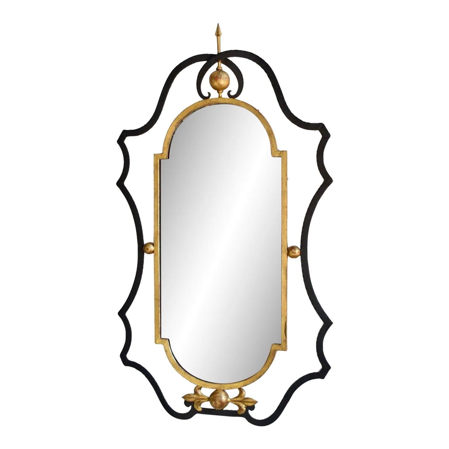 Vintage Queen Anne-Style Black Wrought Iron + Gilt Metal Wall Mirror ...
