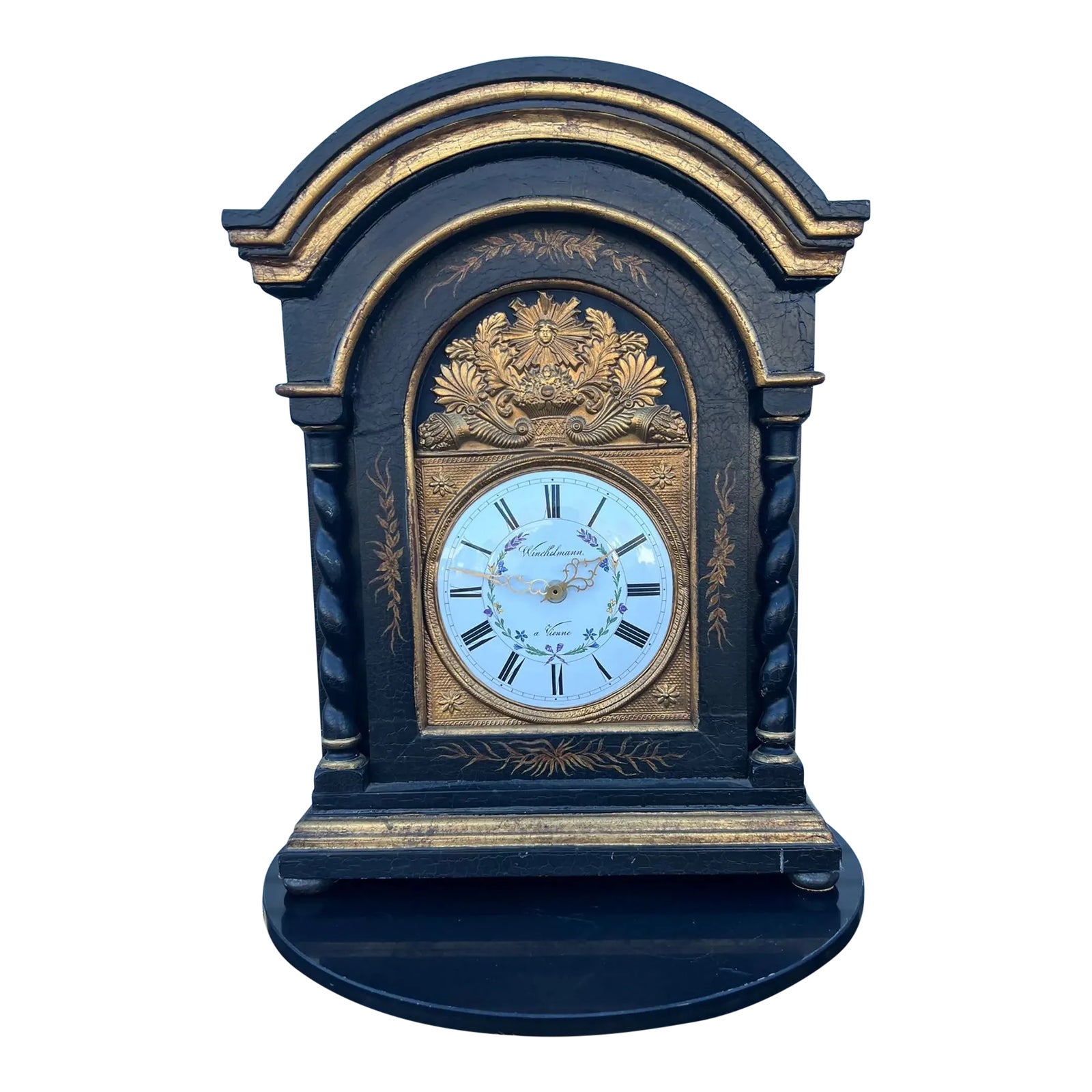 Large 1980s Ebonized Mantle Clock | Chairish