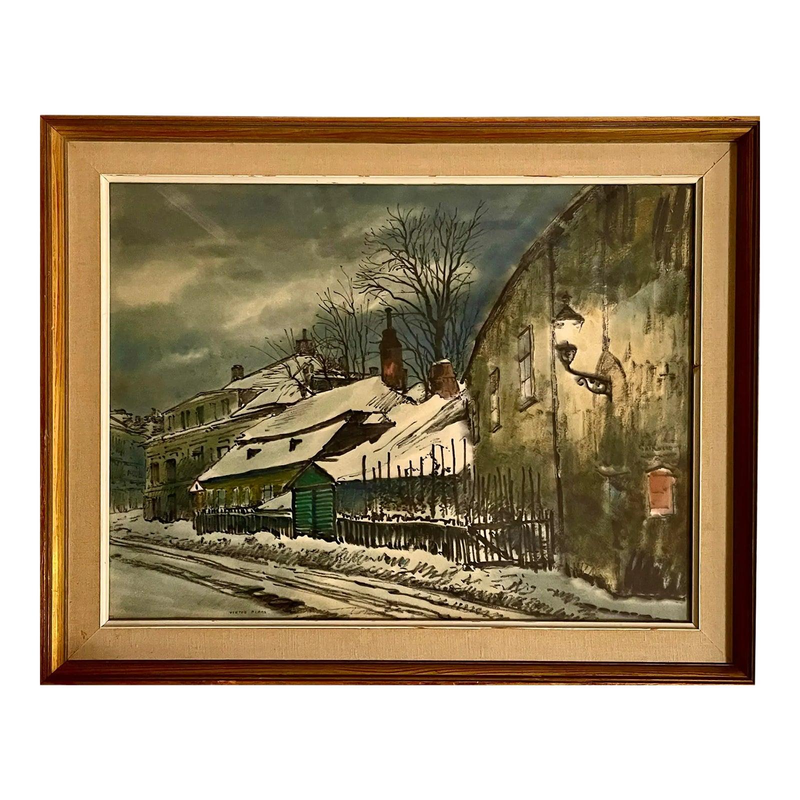 Austrian Modernist Viktor Pipal (1887-1971) Winter Village Lithograph ...