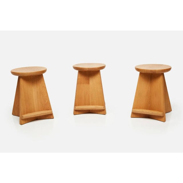 1980s Modernist Solid Oak Counter Stool | Chairish