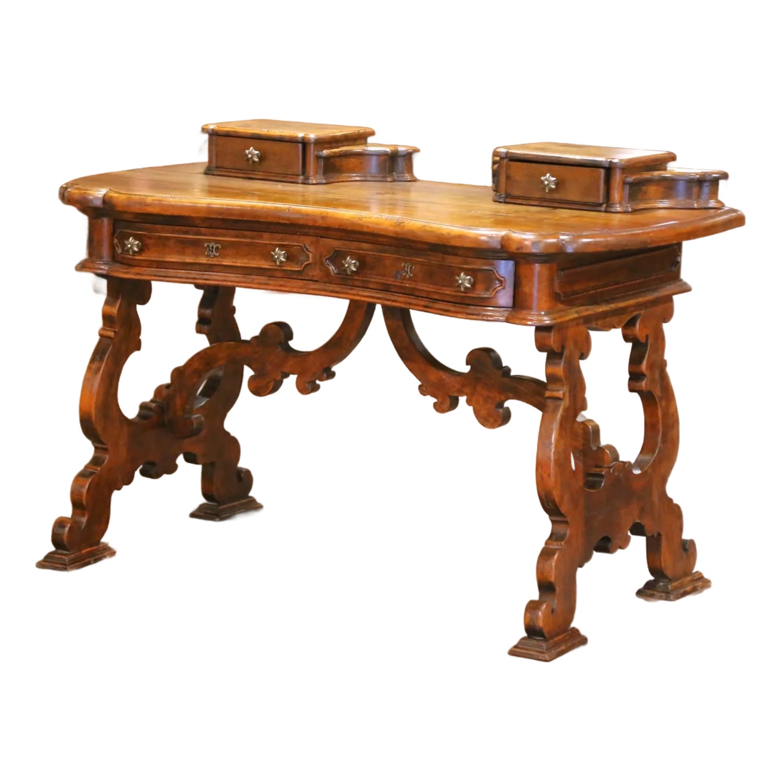 19th C. Spanish Carved Walnut Serpentine Desk With Four Drawers on ...