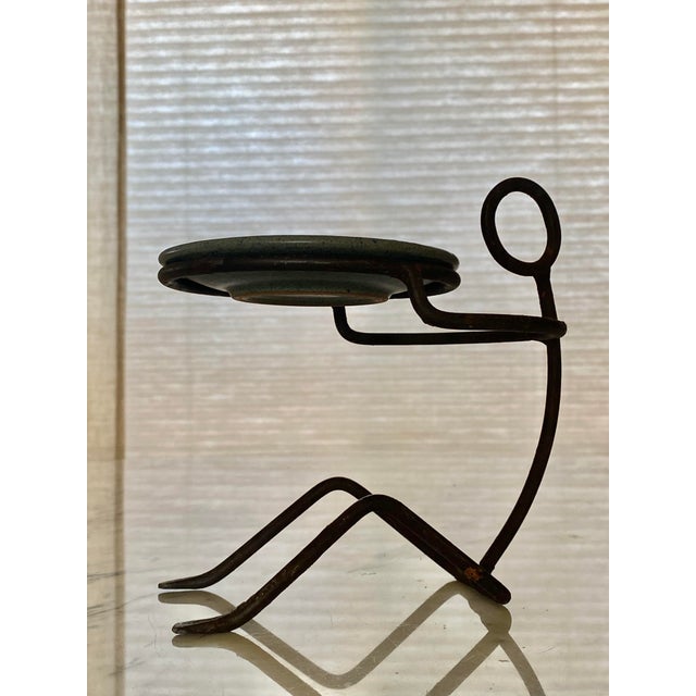 Iron Human Form Figure Sculpture + Pottery Dish | Chairish