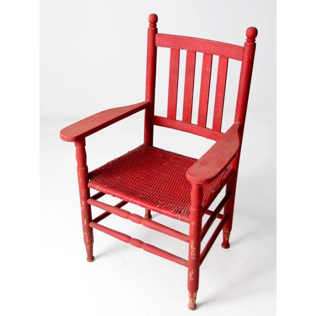 Antique Red Wicker Seat Arm Chair | Chairish