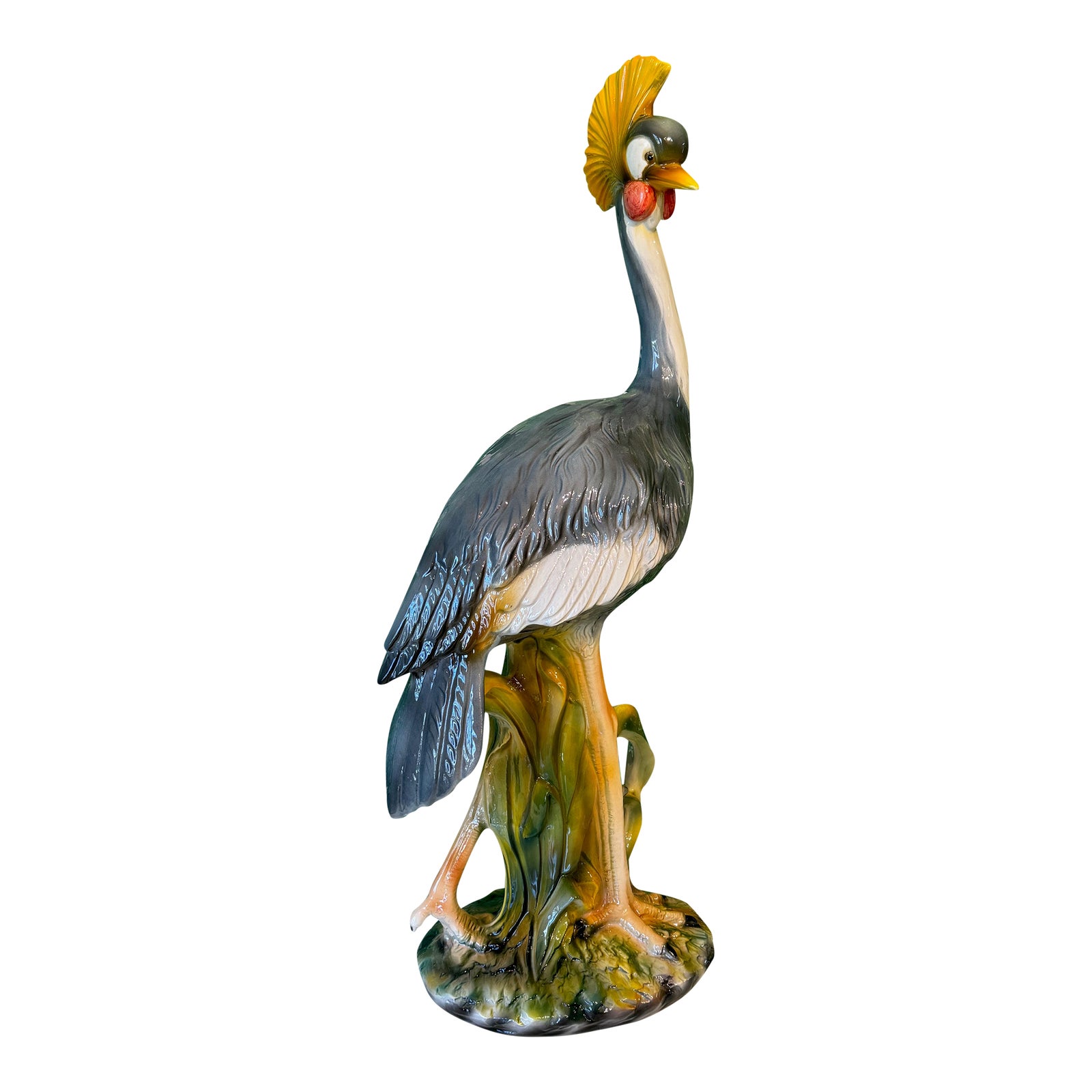 Life Size Crowned Crane Bird Statue | Chairish