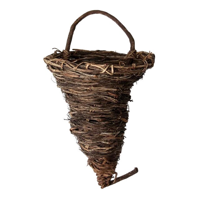 Vintage Rustic Wicker Wall Basket | Chairish