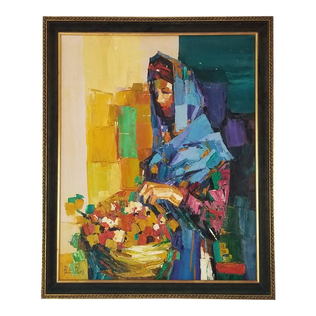 60's Pat Davis Figurative Female Portrait Oil on Canvas Painting ...