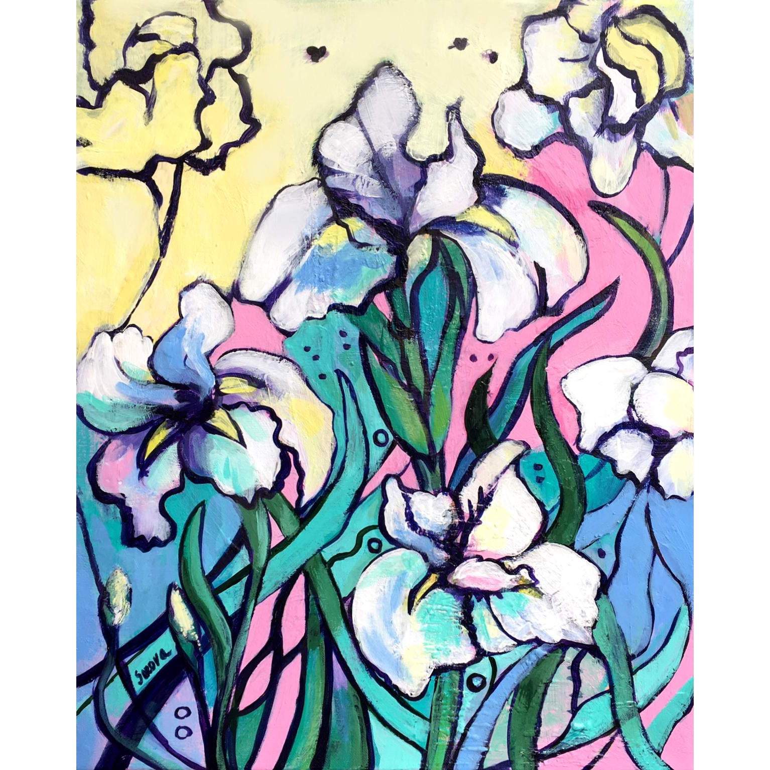 Contemporary Abstract Floral Iris Acrylic Original Painting on Canvas ...