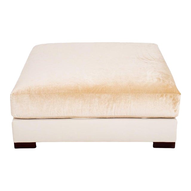 Large Square Cream Velours Ottoman | Chairish