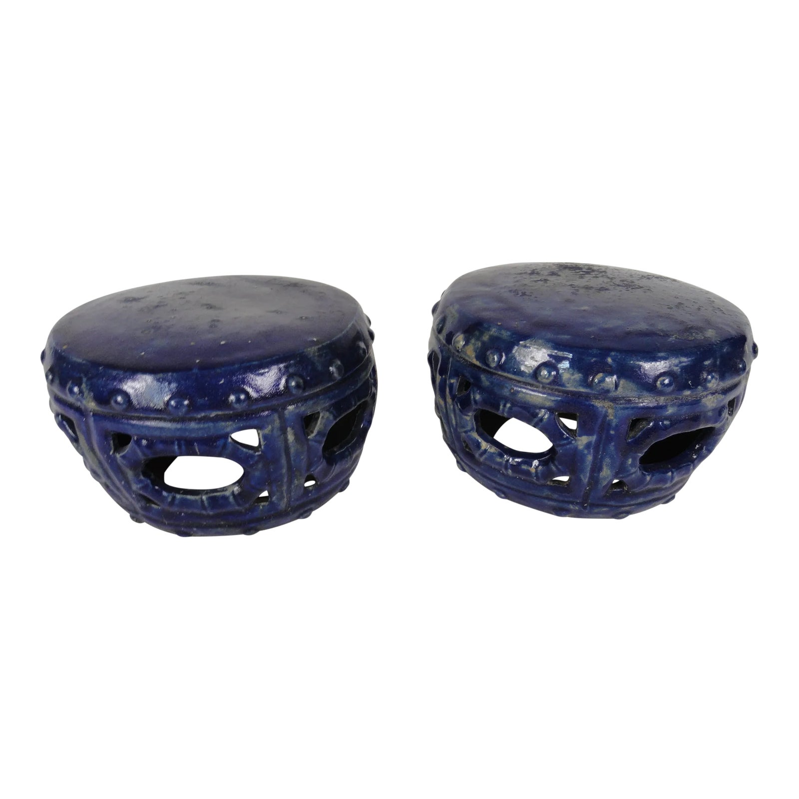19th Century Vintage Blue Garden Stools - a Pair | Chairish