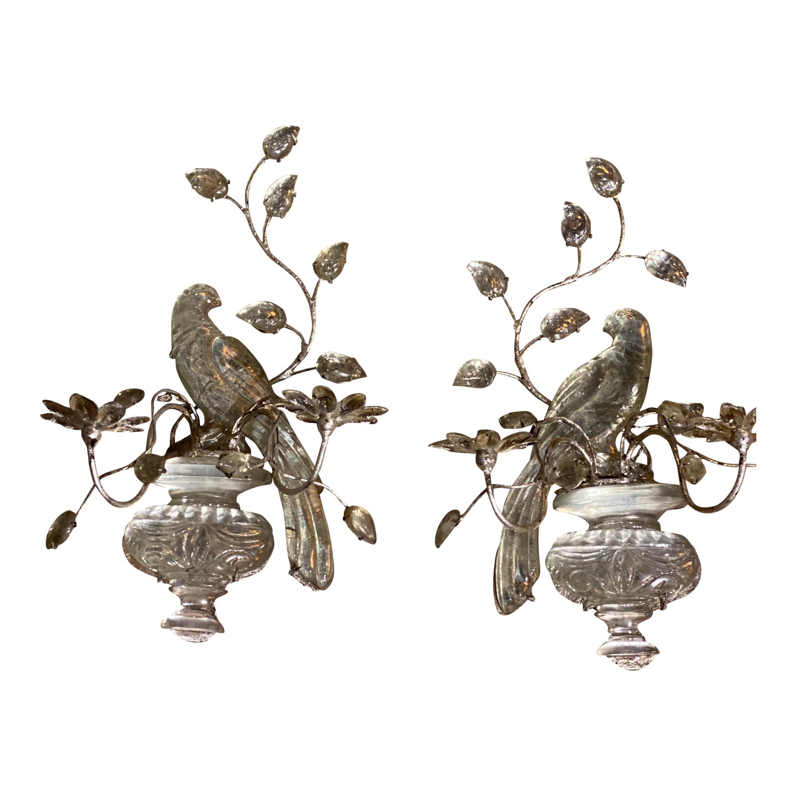 French Silver Leaf Finish Bird Sconces - a Pair | Chairish