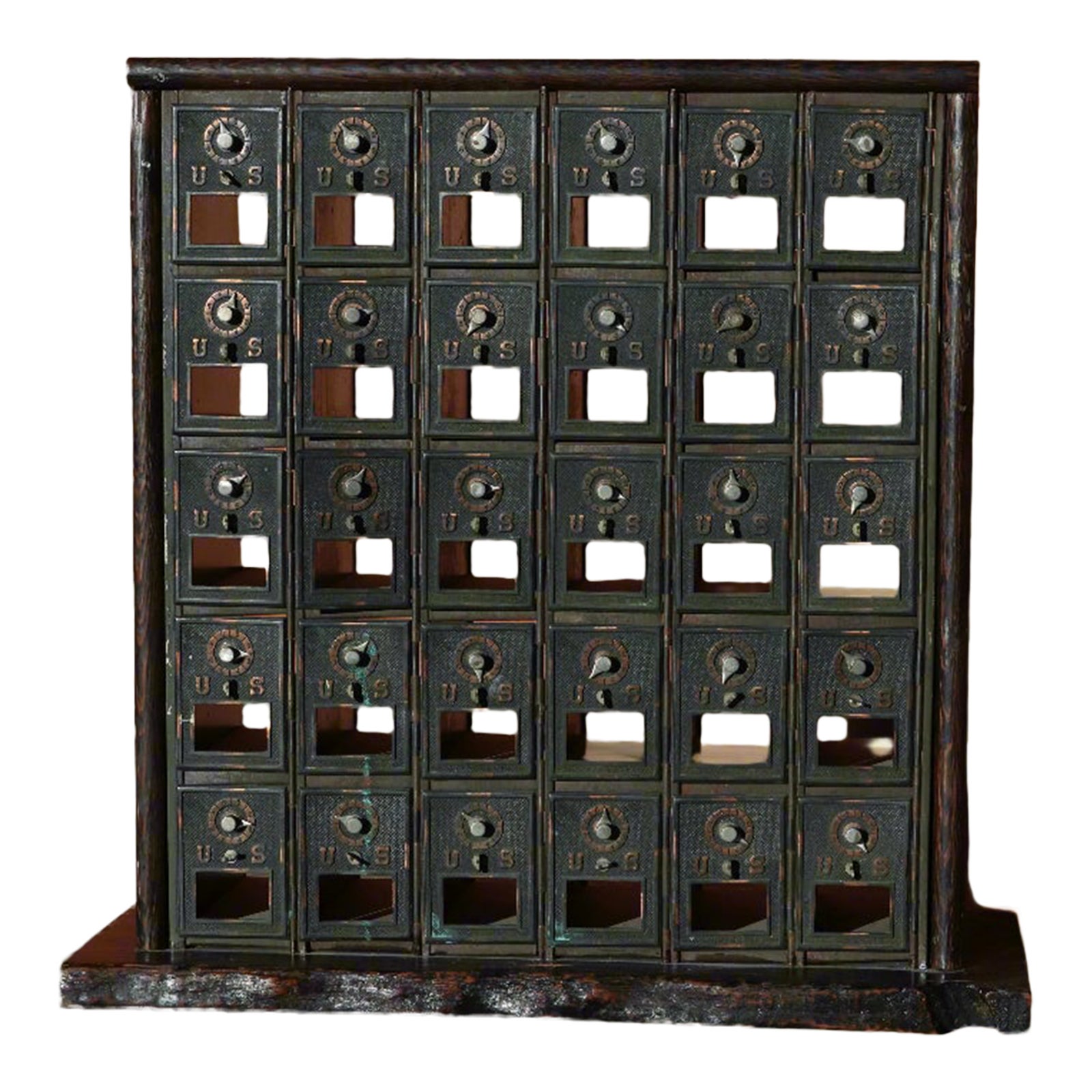 Antique Brass and Wood Post Office Cubby Boxes With Wood Frame and Base ...
