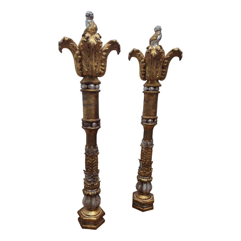 Gold and Silver Height Columns, 1940s, Set of 2 | Chairish