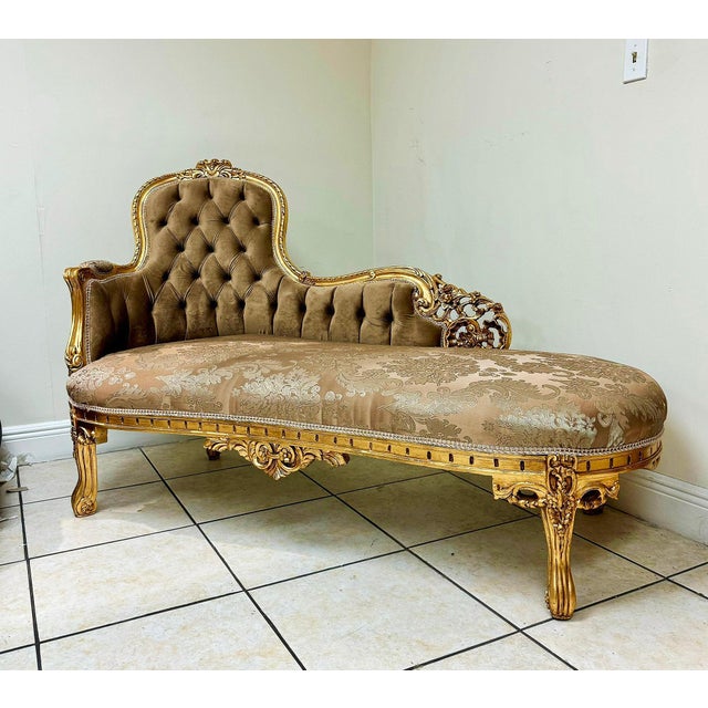 Rococo Style Light Coffee Lounge With Gold Details | Chairish