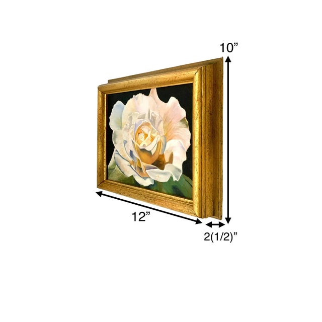 Late 20th Century Vintage Art White Rose Original Oil Painting on ...