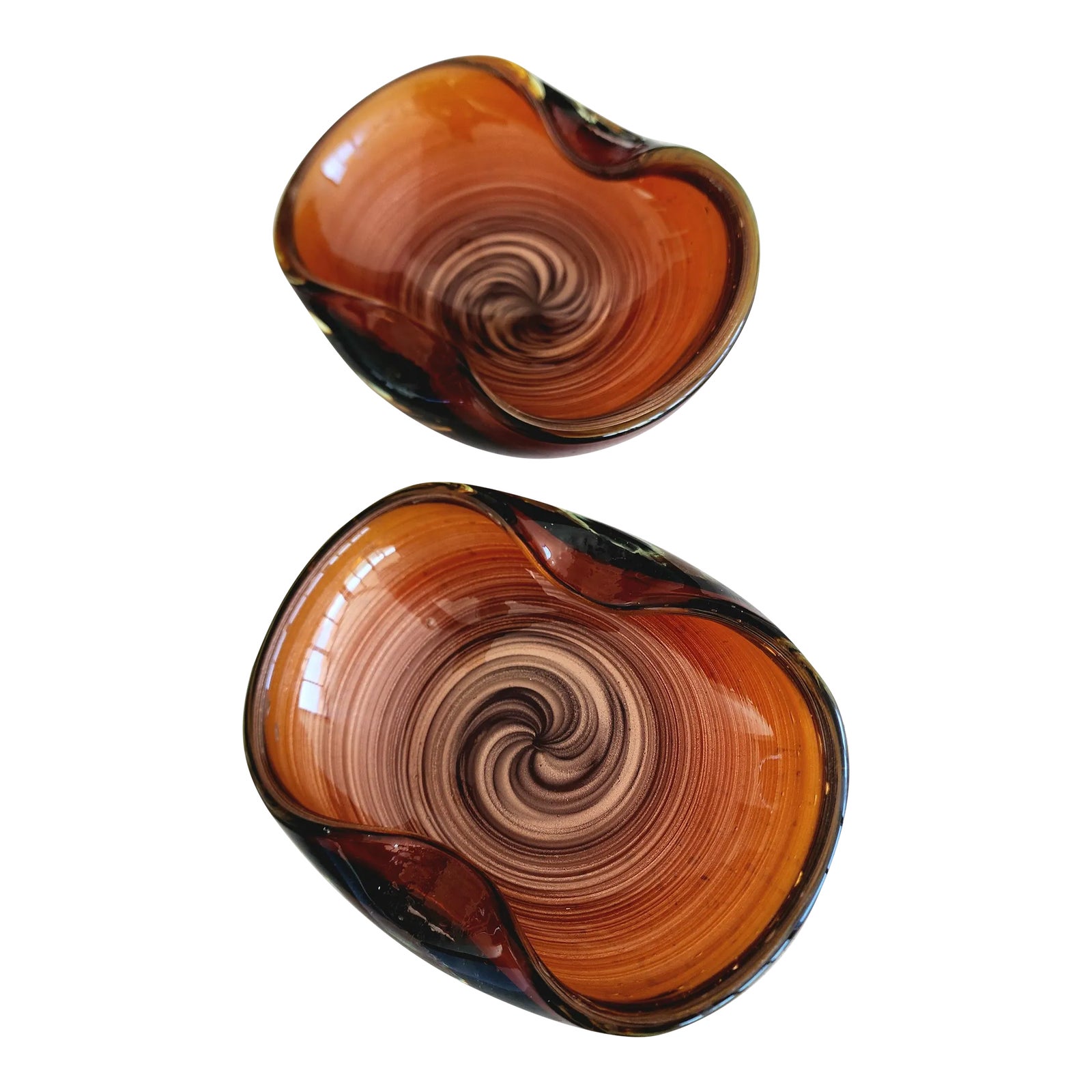 1950s Pair Vintage Mid Century Murano Style Glass Ashtrays | Chairish