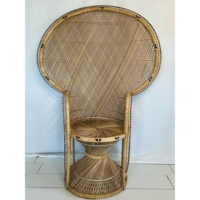 1970s Vintage Rattan, Reed and Wicker Beige and Black Peacock Chair ...