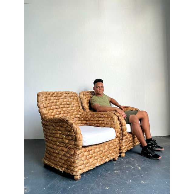 Vintage Boho Wrapped Seagrass Lounge Chairs - A Pair | Chairish