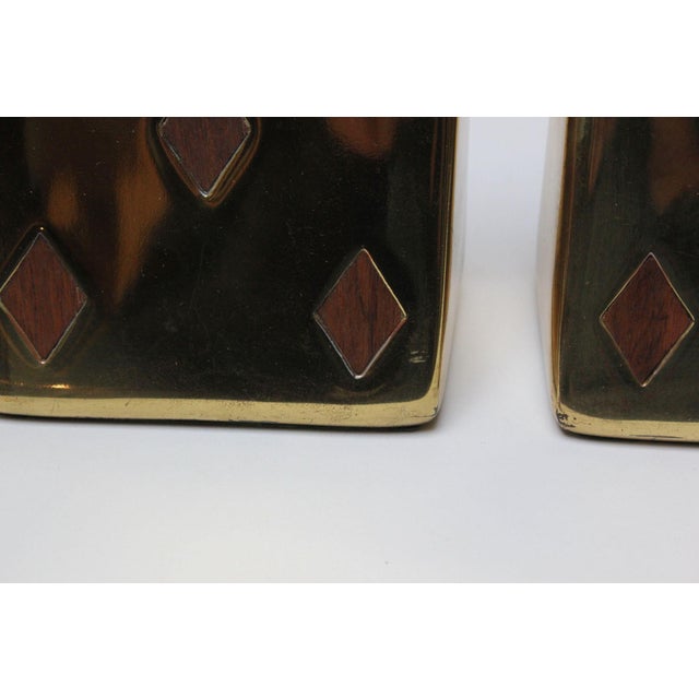 Ben Seibel for Jenfred Ware Bookends in Brass and Walnut "Diamond ...