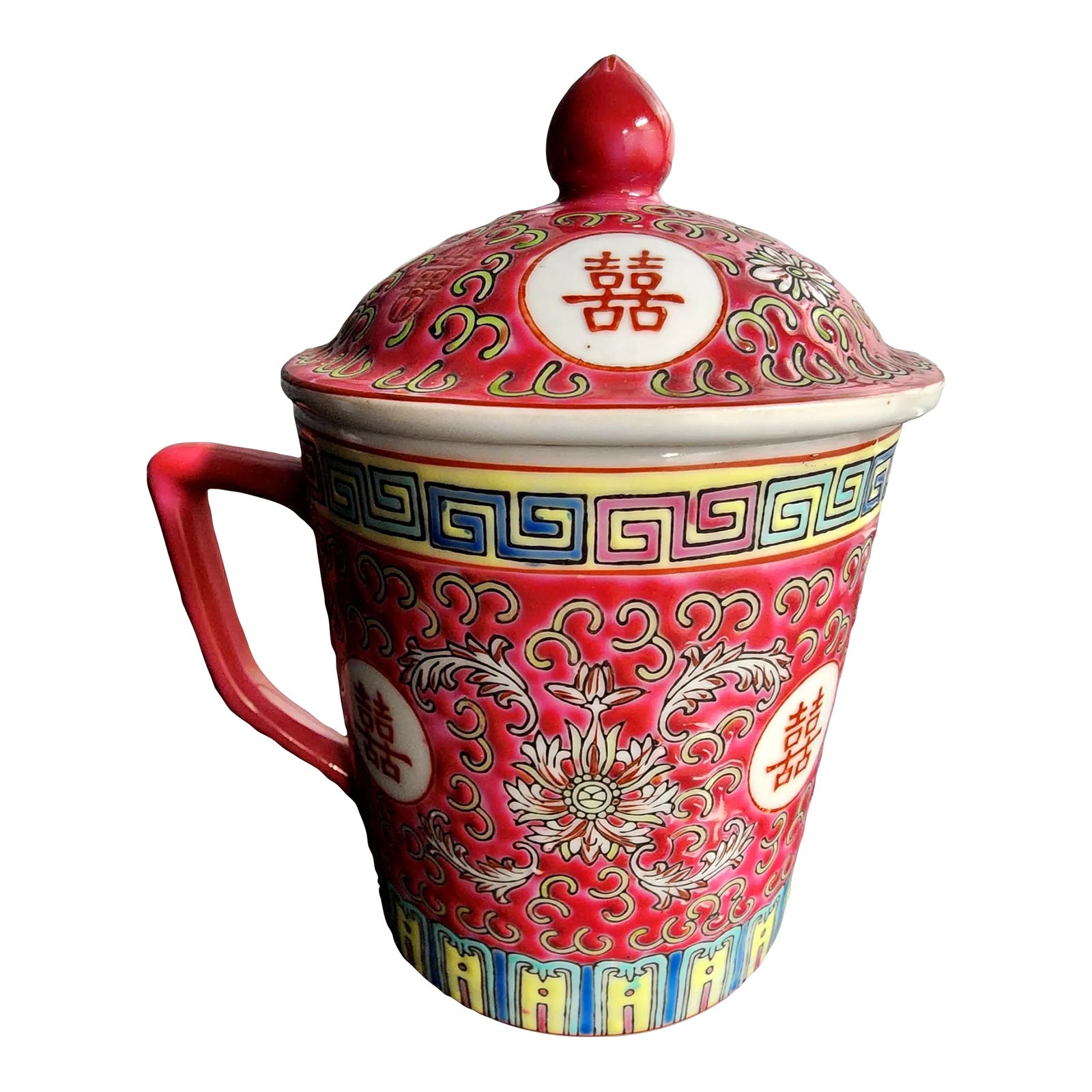 Vintage Chinese Decorative Enamel Tea Cup with Lid | Chairish