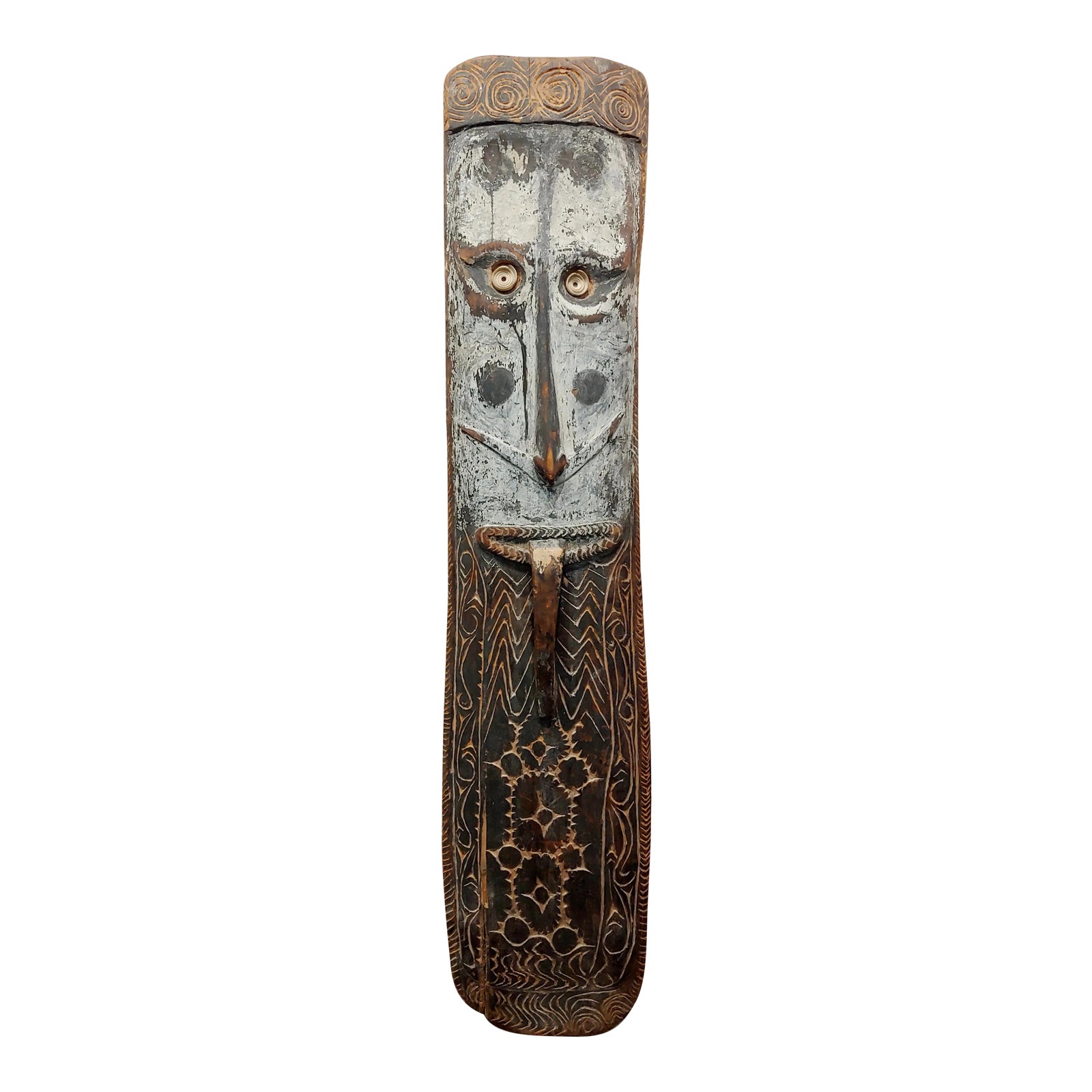 19th Century Antique Oceanic Tribal Mask W/Long Nose & Tongue | Chairish