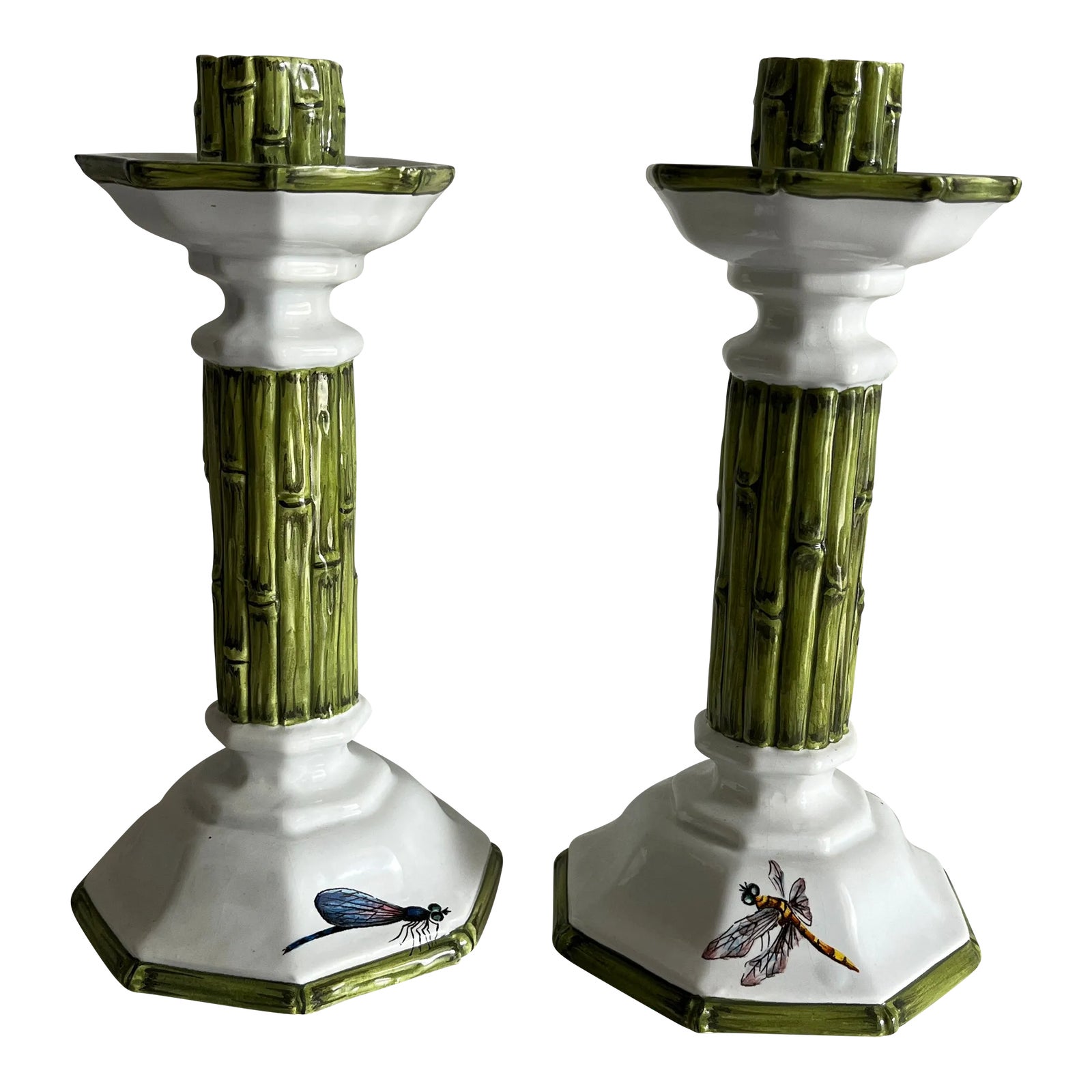 Vintage Palm Beach Porcelain Candlesticks Faux Bamboo & Handpainted ...
