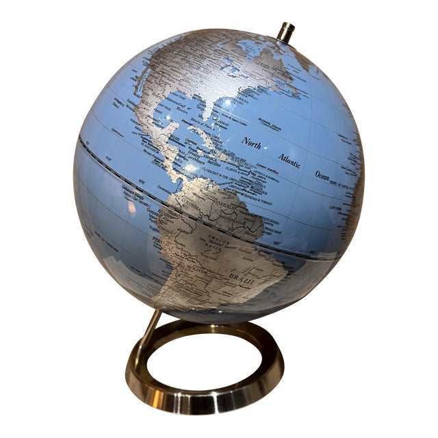 Modernist Design World Vision Globe Blue and Silver Chrome Base Denmark ...