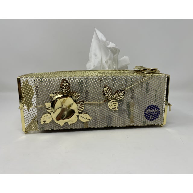 Vintage Mid-Century Gold-Tone Metal Facial Tissue Box Cover With ...