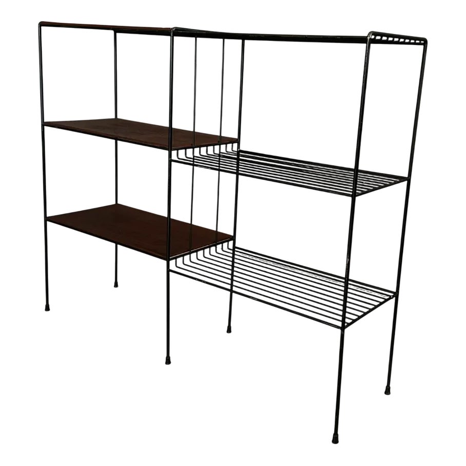 Italian Shelf in Wood and Black Iron | Chairish