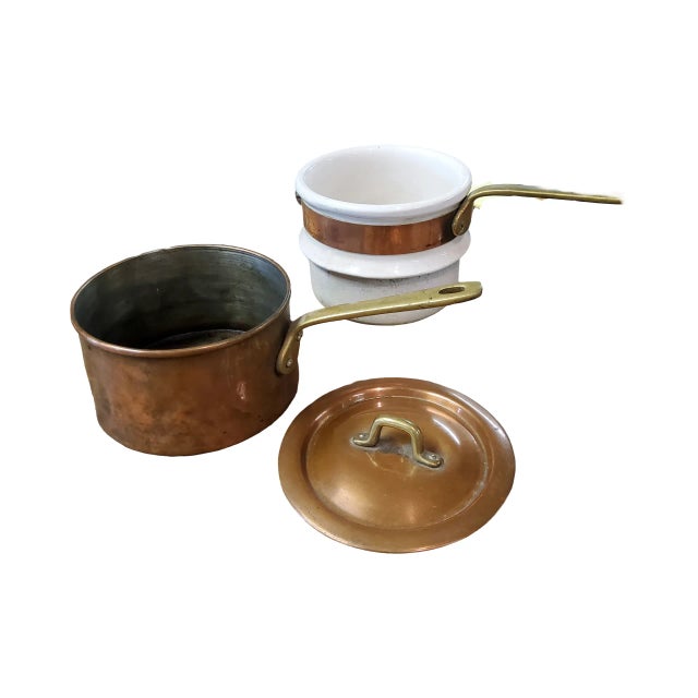 1950s French Copper and Enamel Double Boiler | Chairish