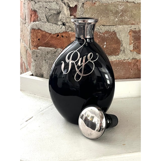 1920s Pinched Glass Rye Decanter, Sterling Silver and Black Art Glass ...