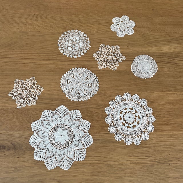 Collection of Antique Handmade Belgian Lace Snowflake Doilies- Set of 8 ...