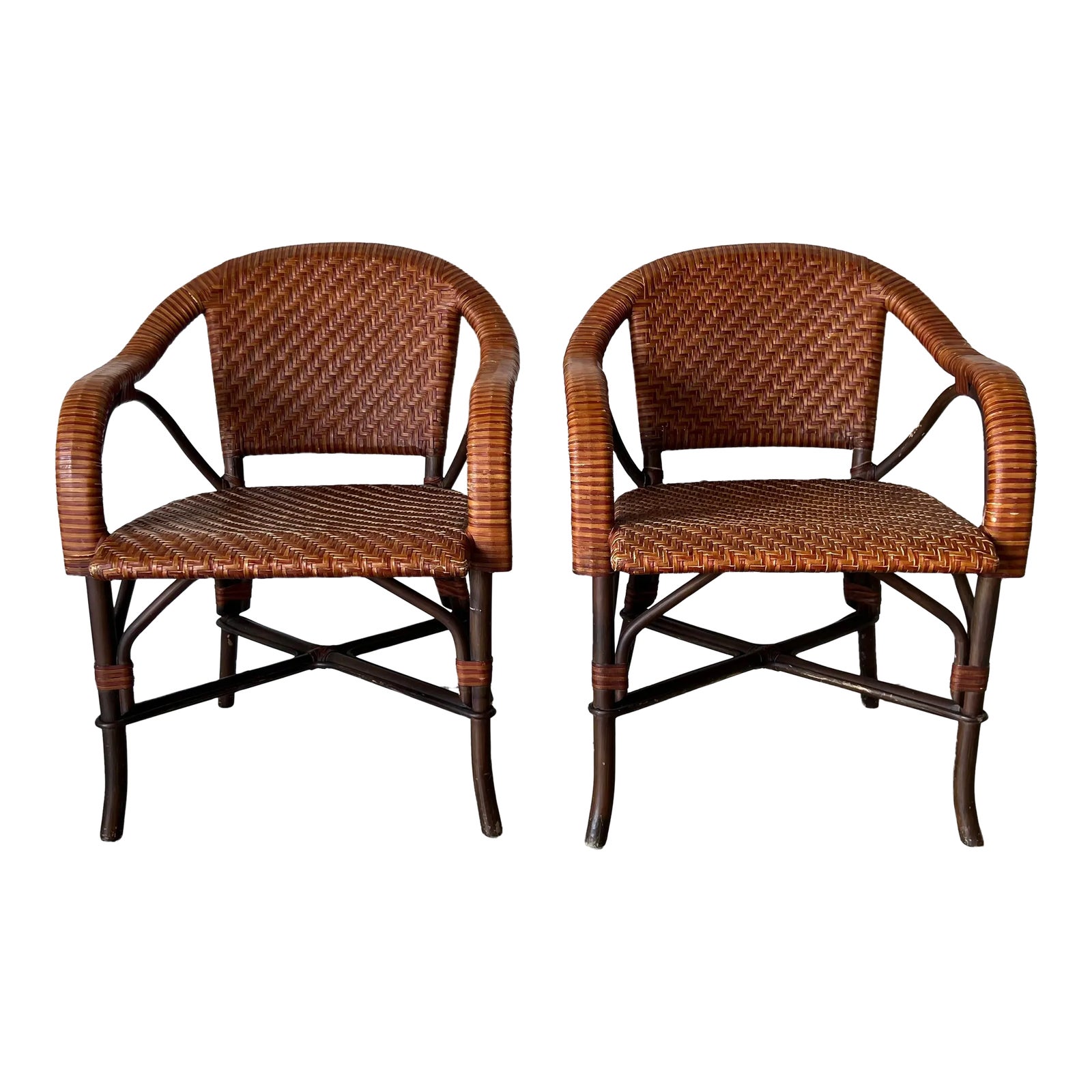 Bryan Ashley International Rattan and Leather Side Chairs - a Pair ...