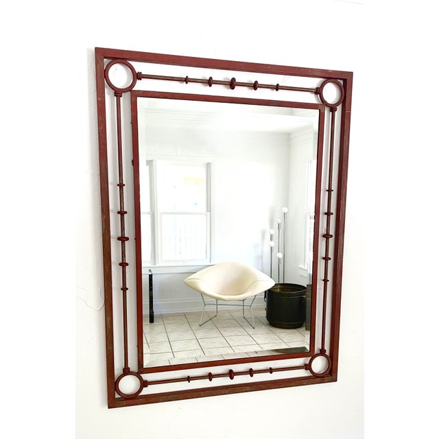 1950s Burnt Sienna Wrought Iron Rectangular Wall Mirror | Chairish